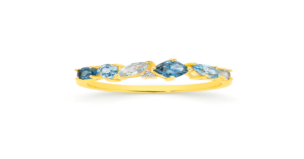 9ct Gold Multi Topaz & Diamond Ring in Blue | Prouds