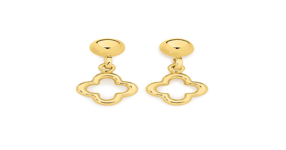 9ct Gold Open Clover Drop Stud Earrings | Prouds