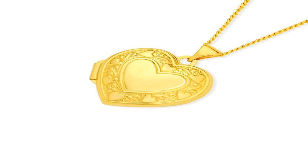 9ct Gold Scroll Border Heart Locket | Prouds