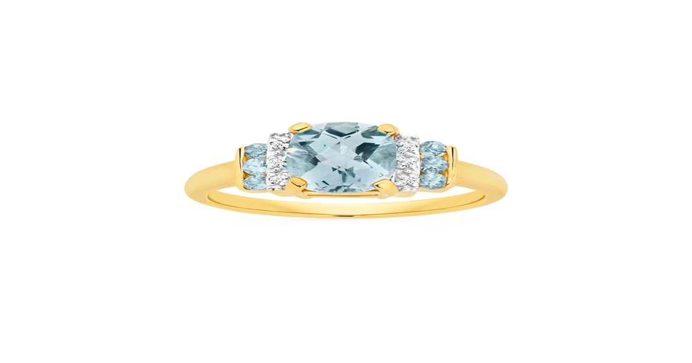 9ct Gold Sky Blue Topaz & Diamond Ring in Blue | Prouds