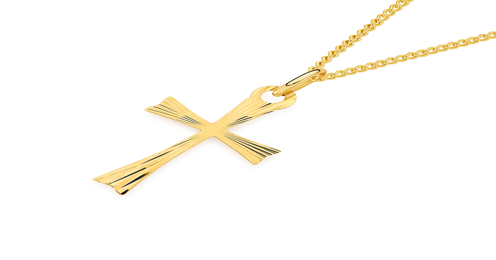 9ct Gold Sunray Cross Pendant | Prouds