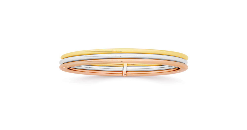 9ct Gold Tri Tone 3 Row Tube Ring | Prouds