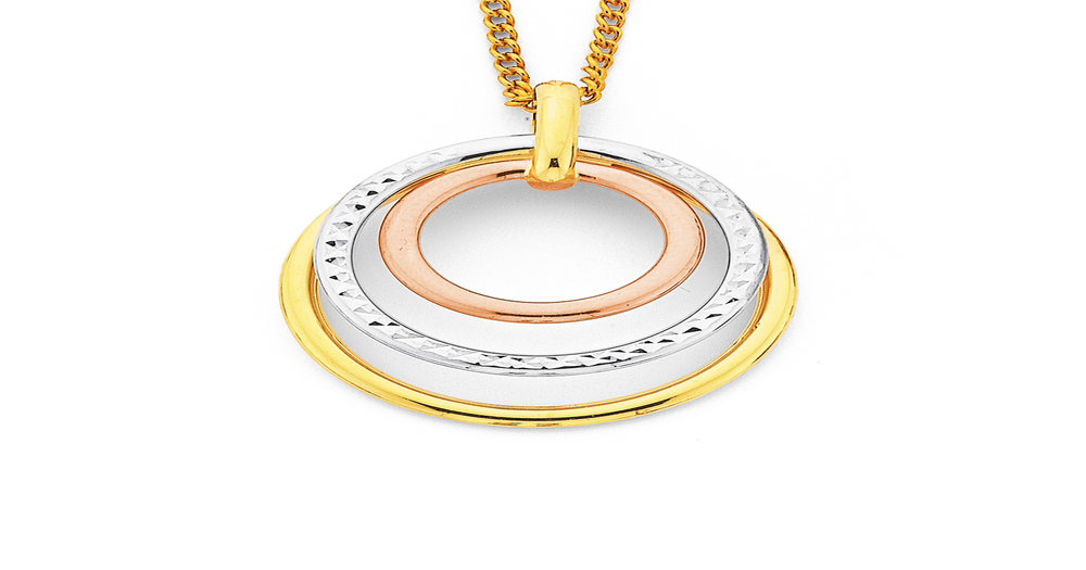 9ct Gold Tri Tone Triple Circle Pendant | Prouds