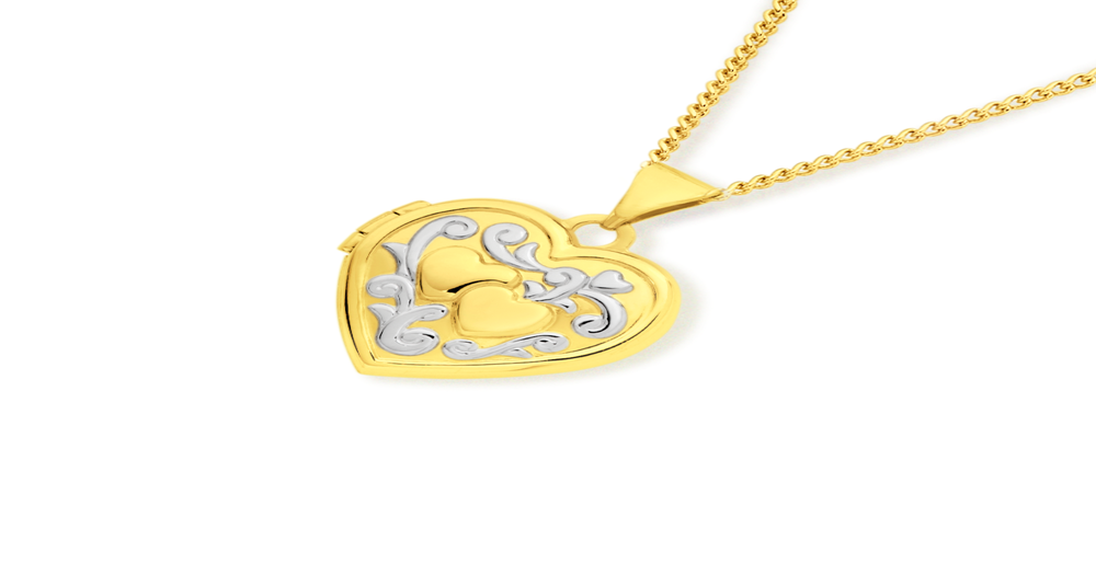 9ct Gold Two Tone 15mm Double Heart Locket | Prouds