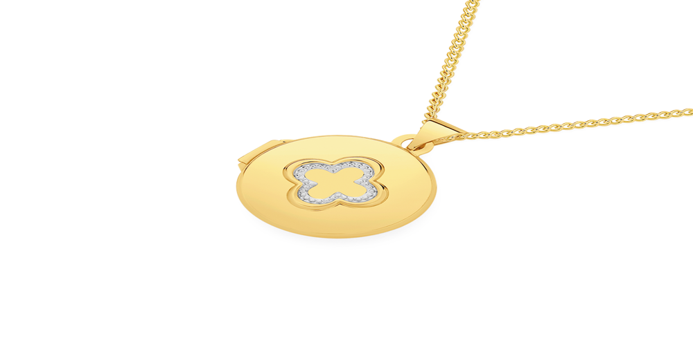9ct Gold Two Tone Clover Circle Locket | Prouds