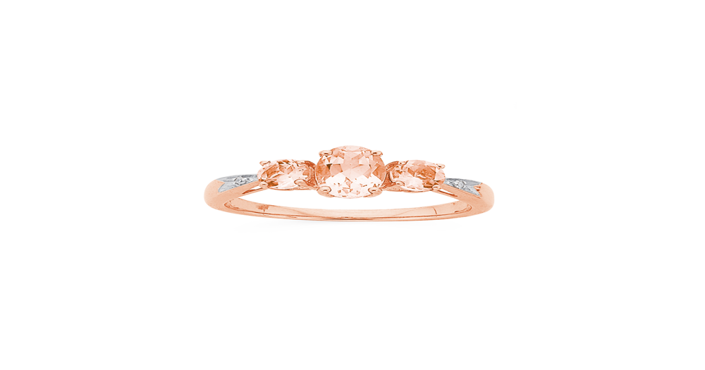9ct Rose Gold Morganite & Diamond Trilogy Ring in Peach | Prouds