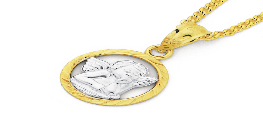 9ct Two Tone Gold Angel Circle Pendant | Prouds