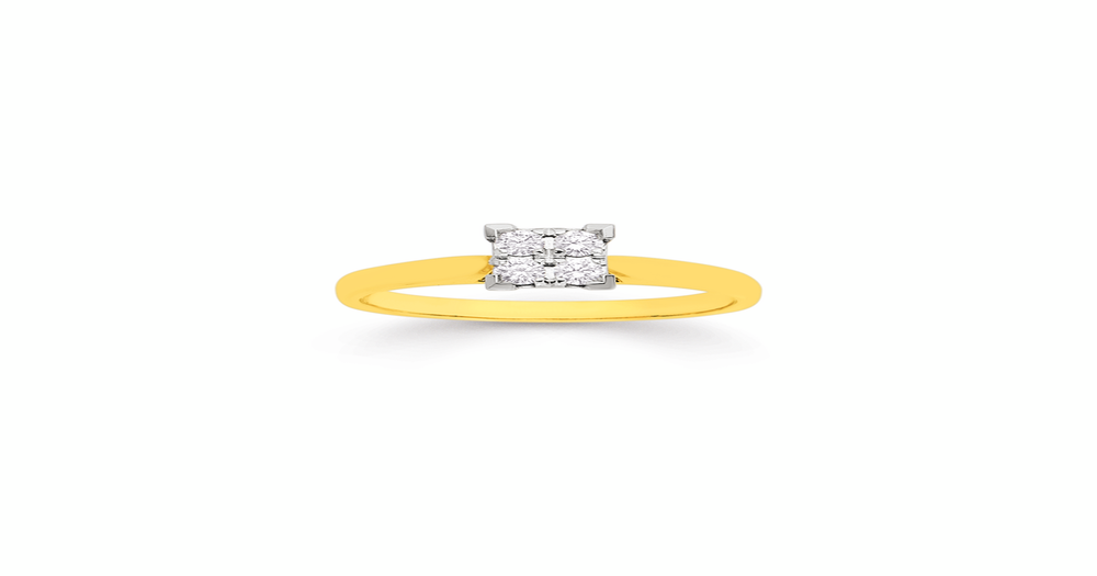 9ct Two Tone Gold Diamond Square Ring | Prouds