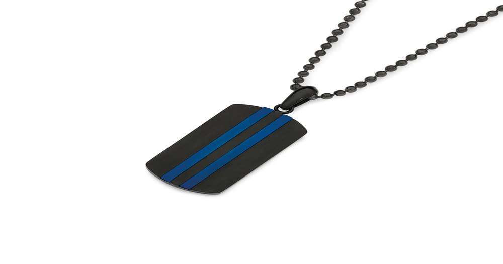 Chisel Stainless Steel Black Tag With Double Blue Lines | Prouds