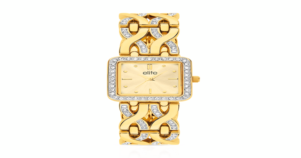 Elite Ladies Crossover Watch in Gold | Prouds