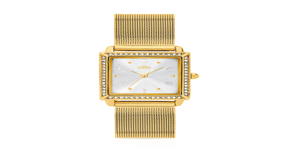 Elite Ladies Crystal Quad Watch in Gold | Prouds