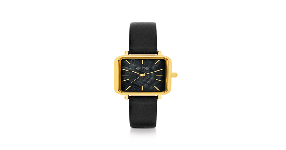 Elite Ladies Eterina Grace Tank Watch in Black | Prouds