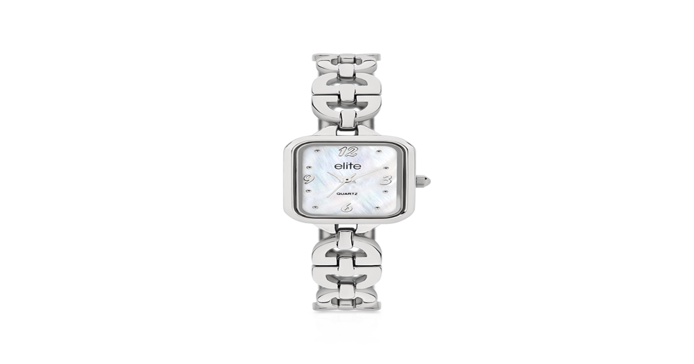 Elite Ladies Tank Geo Watch in Silver | Prouds