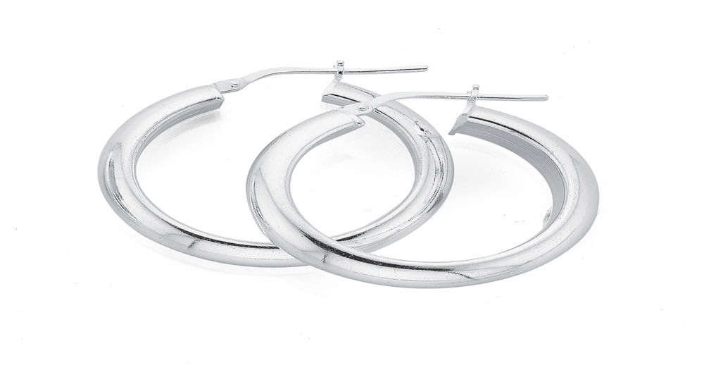 Silver 20mm 6mm Half Round Hoop Earrings | Prouds