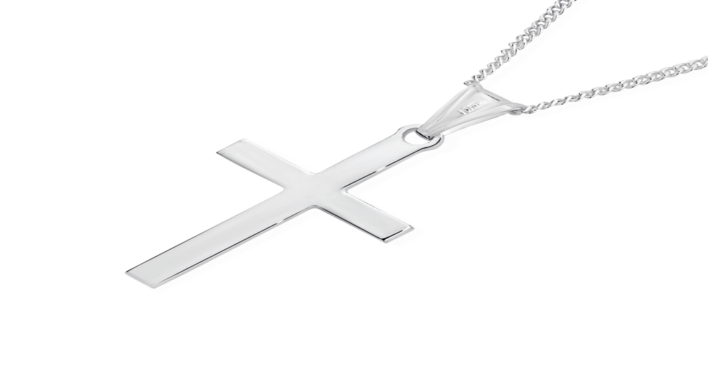 Silver 25mm Square Edge Cross Pendant | Prouds