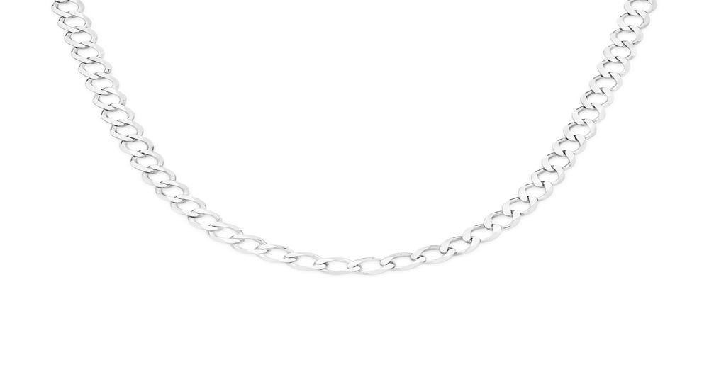 Silver 55cm Dia-cut & Bevel Open Curb Chain | Prouds