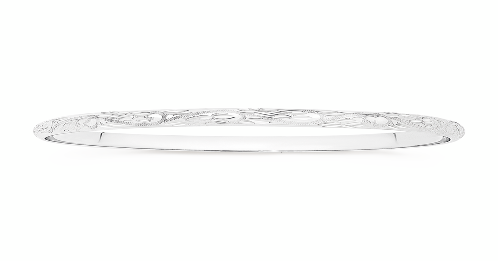 Silver 5x65mm Solid Engraved Bangle | Prouds