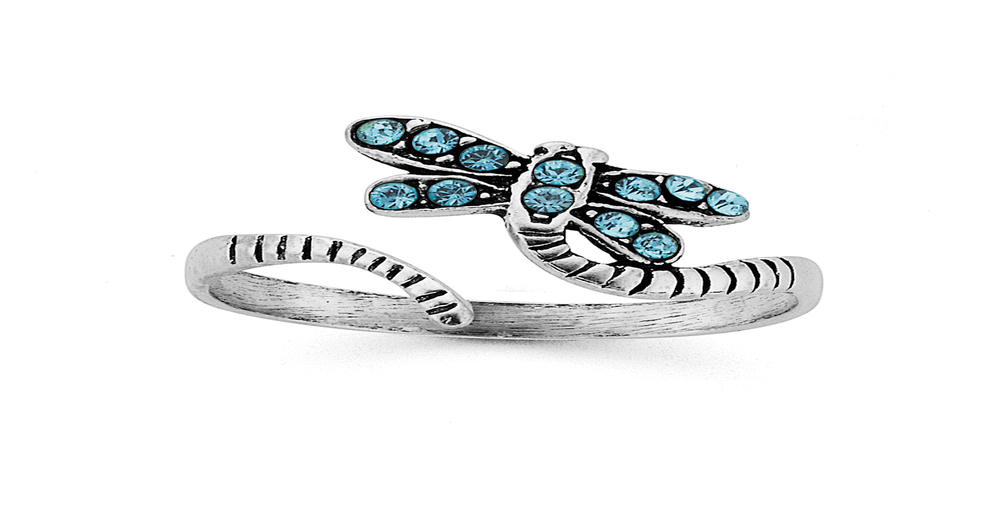 Silver Aqua Crystal Dragonfly Toe Ring in Blue | Prouds