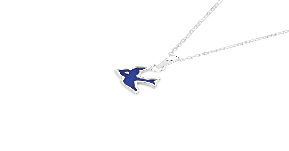 Silver Blue Bird Enamel Pendant in Blue | Prouds