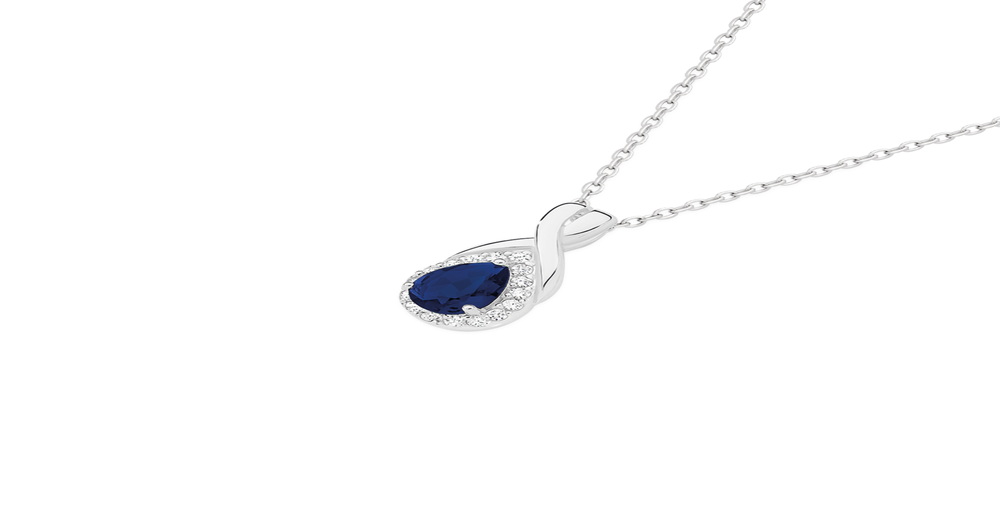 Silver Blue Pear & Cz Twist Pendant in Blue | Prouds