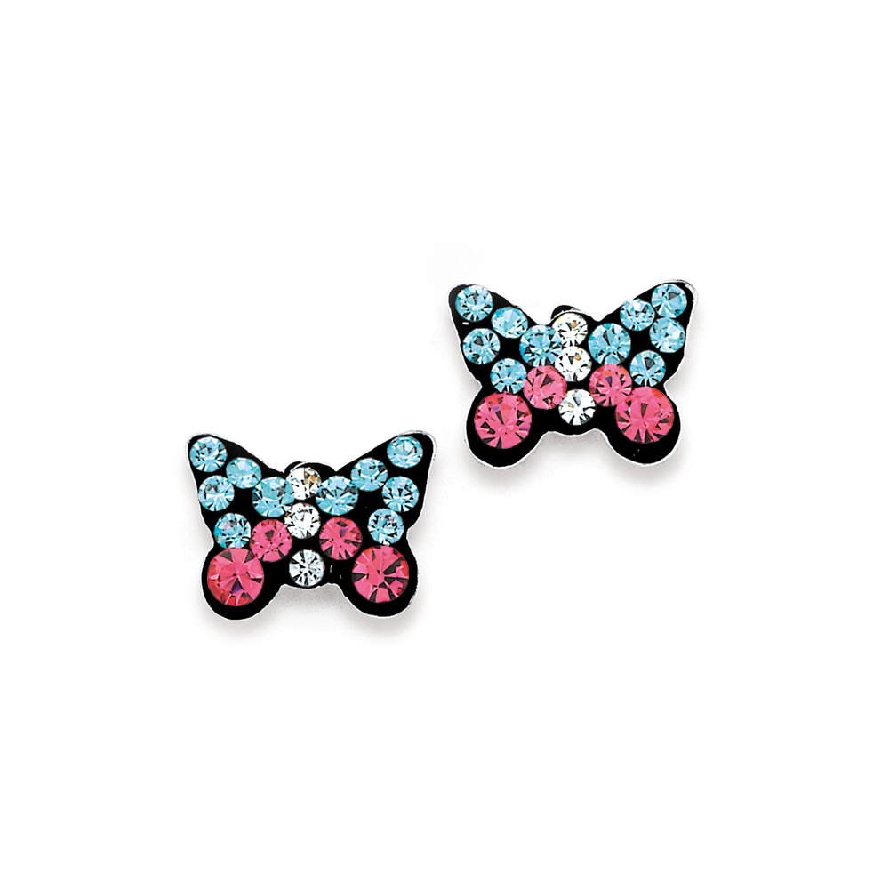 Sterling Silver Pink Crystal Butterlfy Stud Earrings in Pink Prouds