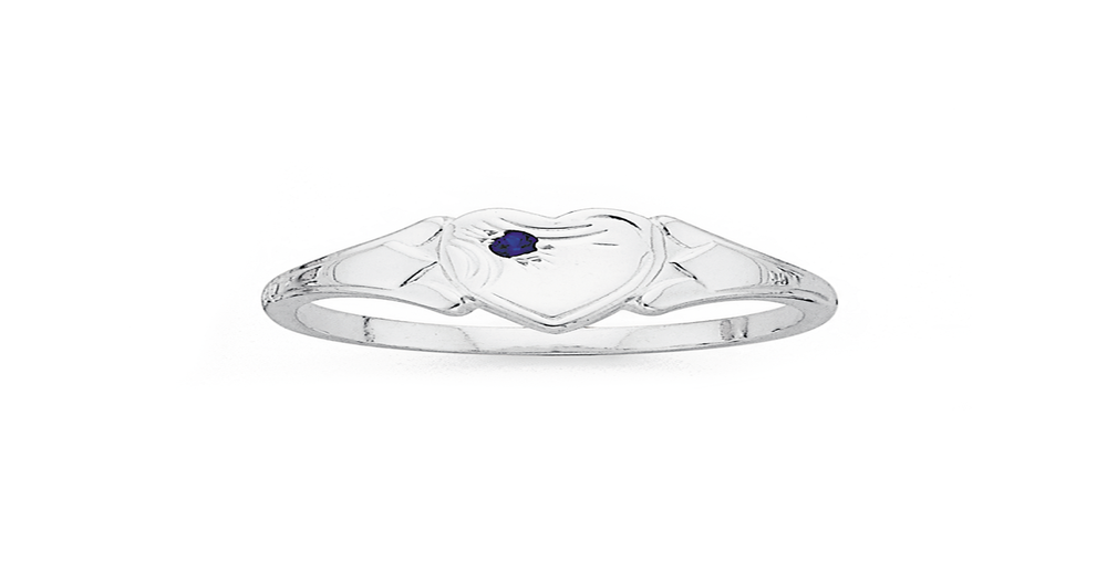 Silver Blue Stone Heart Signet Ring Size K in Blue | Prouds