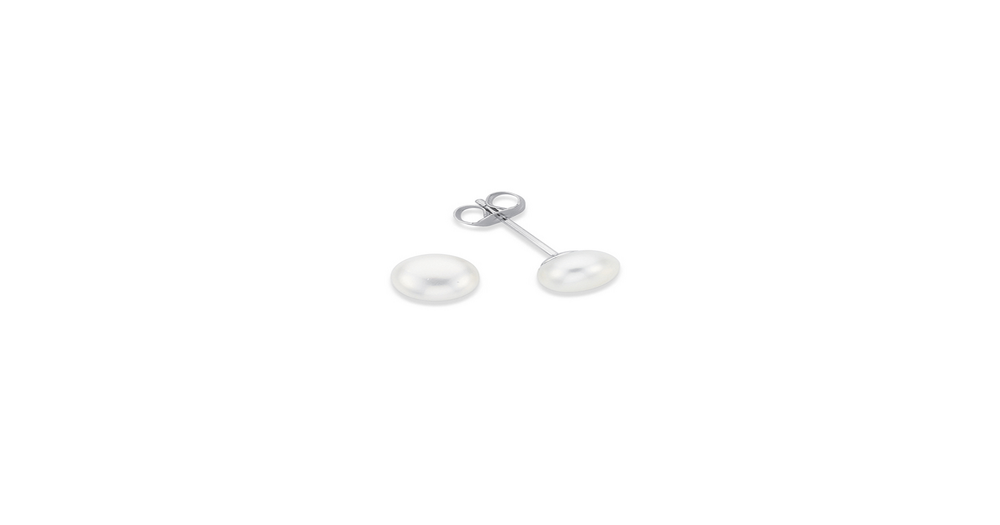 Silver Button Pearl Stud Earrings in White | Prouds
