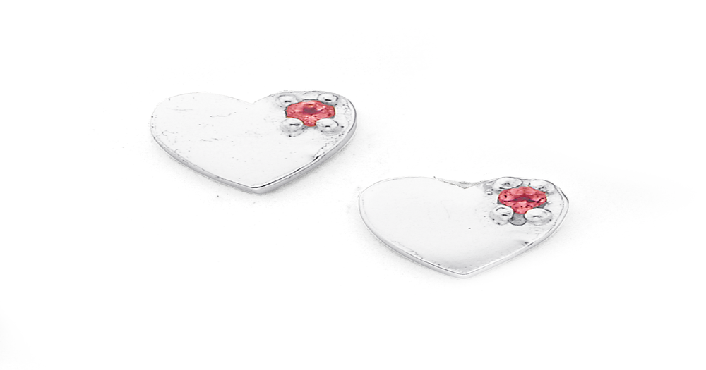 Silver Childs Pink Crystal Heart Studs in Pink | Prouds