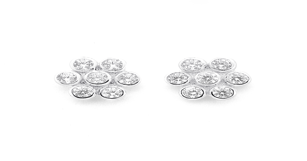 Silver Cubic Zirconia Flower Studs in Clear | Prouds