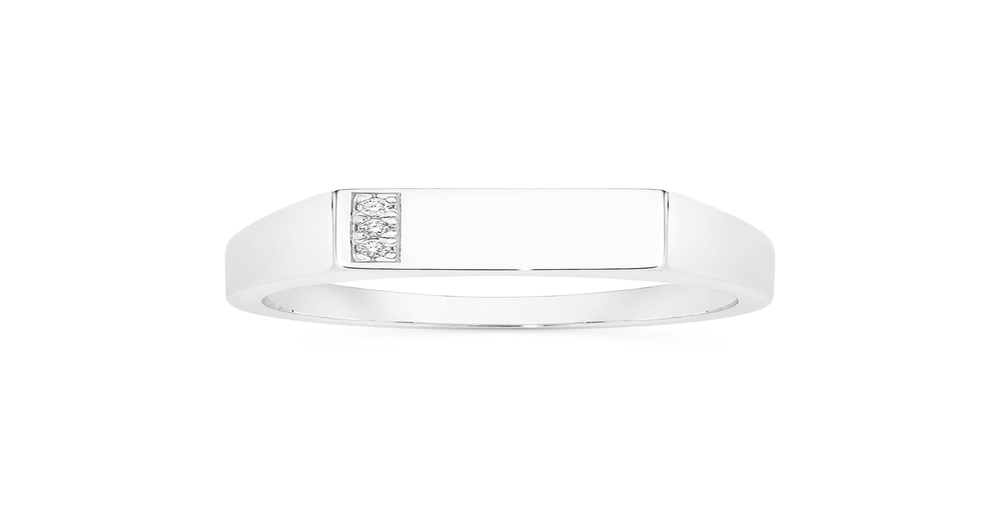 Silver Cubic Zirconia Side Rectangular Top Signet Ring in Clear | Prouds
