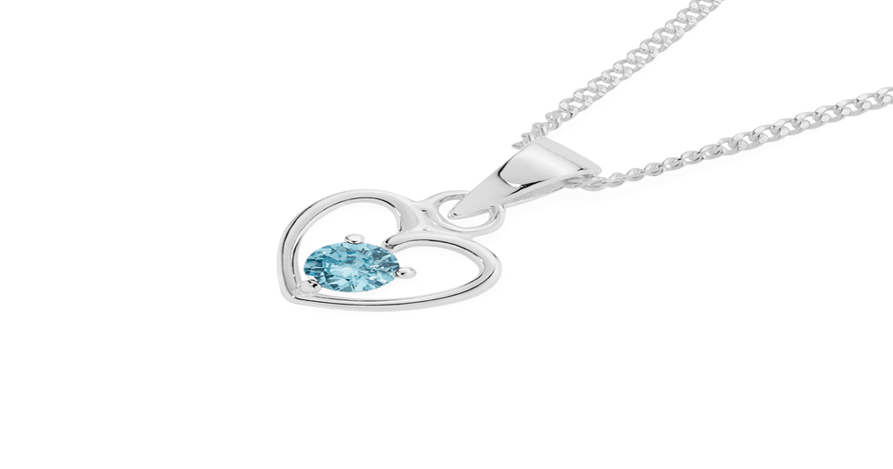 Silver Cz Blue Open Heart Pendant in Blue | Prouds