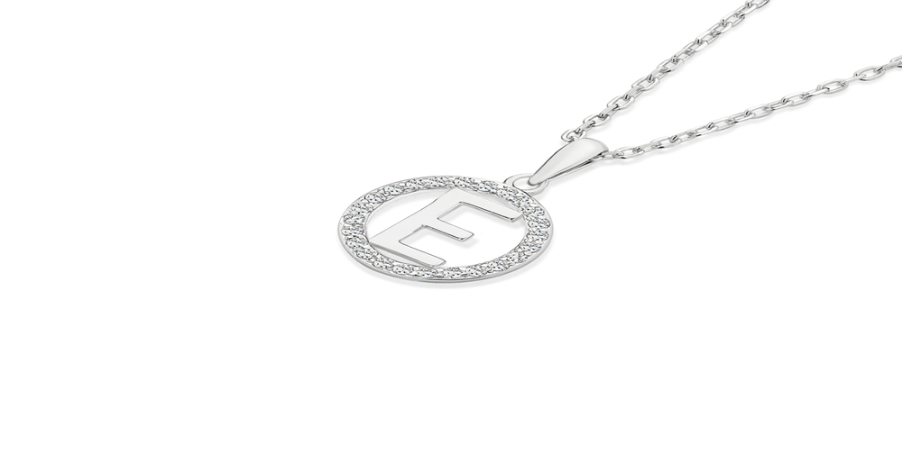 Silver Cz 'e' Circle Initial Pendant in Clear | Prouds