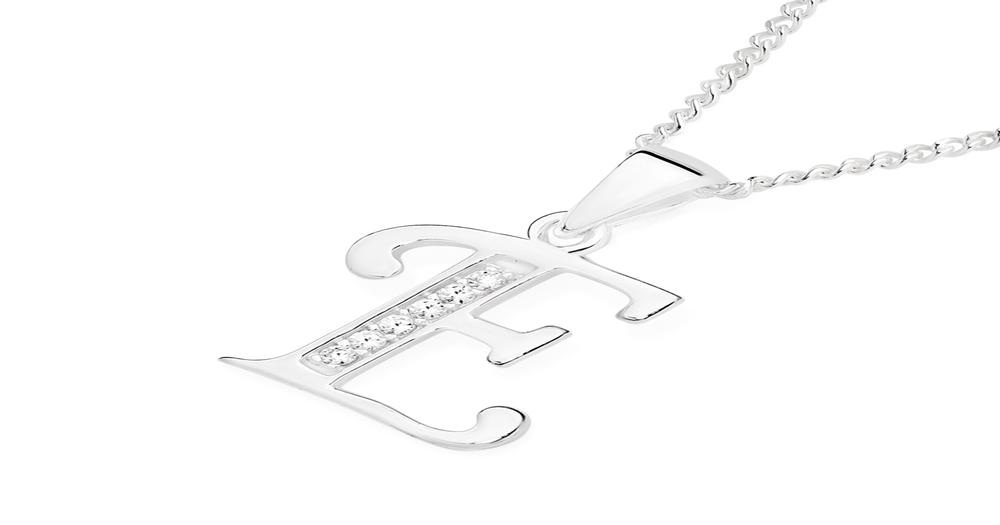 Silver Cz 'e' Initial Pendant in Clear | Prouds