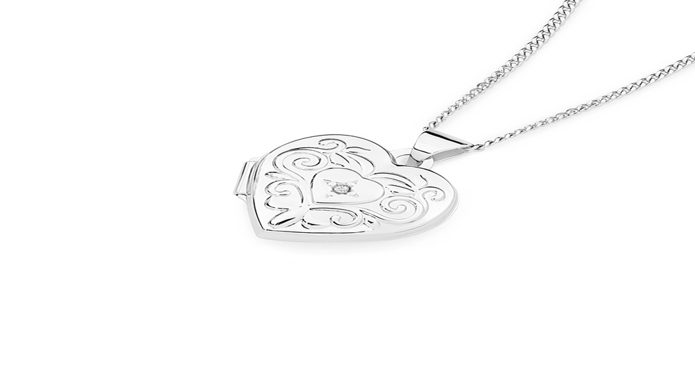 Silver Cz Fancy Scroll Heart Locket in Clear | Prouds