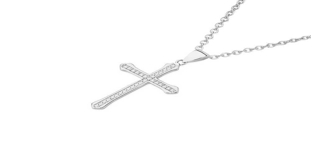 Silver Cz Flared Cross Pendant in Clear | Prouds