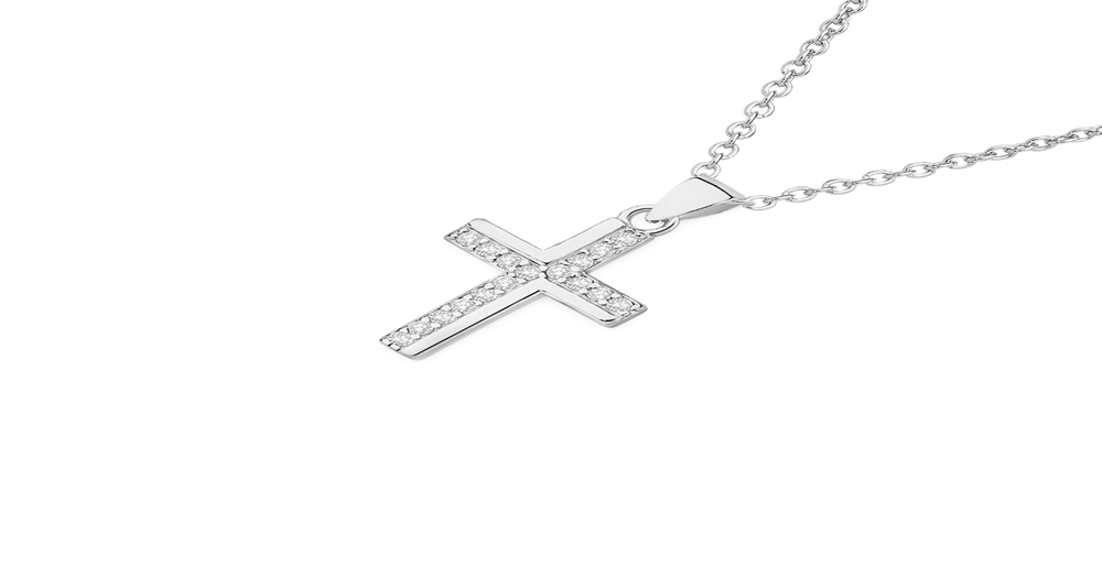 Silver Cz Split Pave Cross Pendant in Clear | Prouds