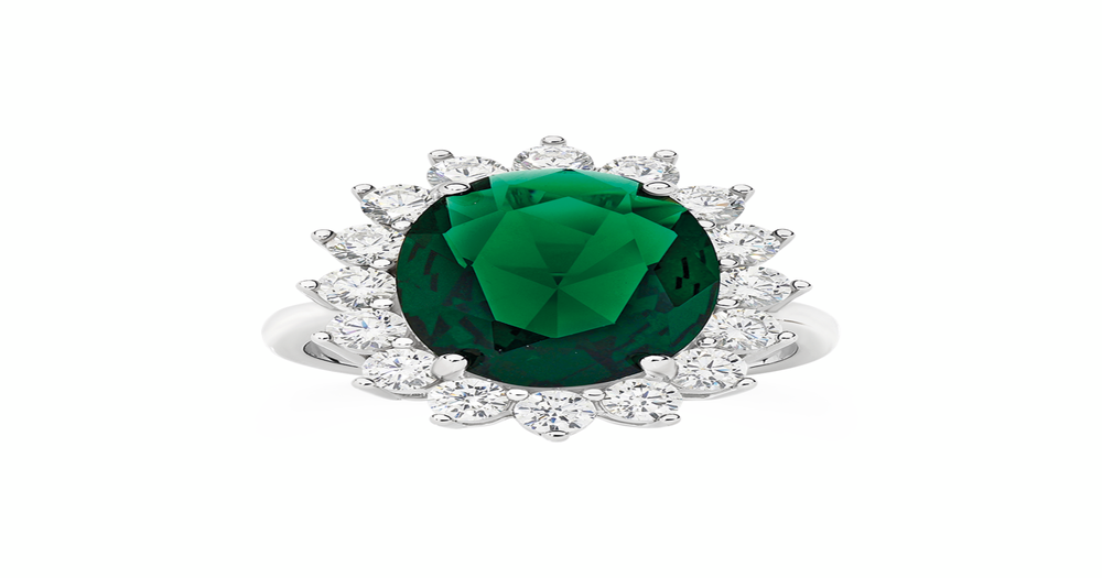 Silver Green Oval & Cz Ring Size Q in Green | Prouds
