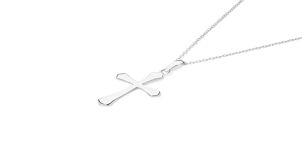 Silver Medium Dia-cut Tapered Cross Pendant | Prouds