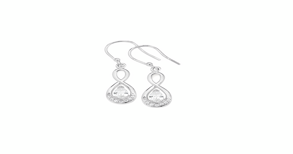 Silver Pear Cubic Zirconia Infinity Hook Drop Earrings in Clear | Prouds