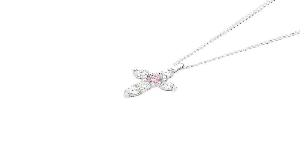 Silver Pink Cubic Zirconia Cross in Pink | Prouds