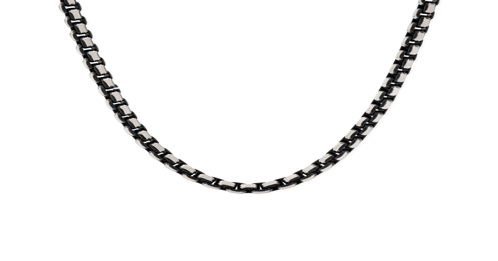 Stainless Steel 55cm Black Edge Large Rounded Box Chain | Prouds