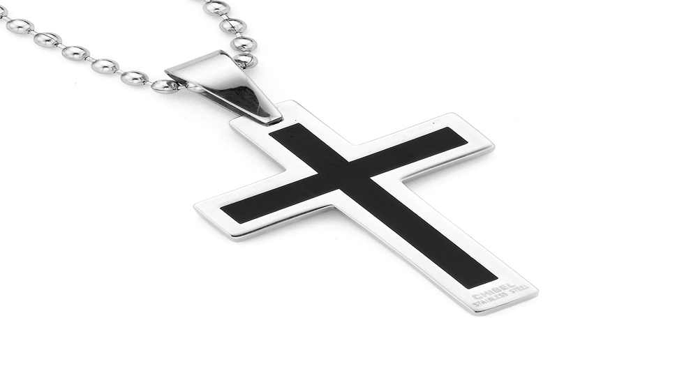 Steel Black Plate Centre Cross Pendant | Prouds