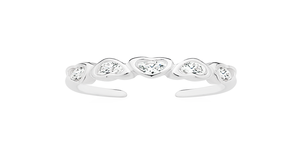 Sterling Silver Multi-cubic Zirconia Heart Toe Ring in Clear | Prouds