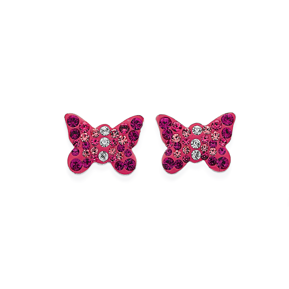 Silver Blue Pink Crystal Butterfly Studs in Multi colour Prouds